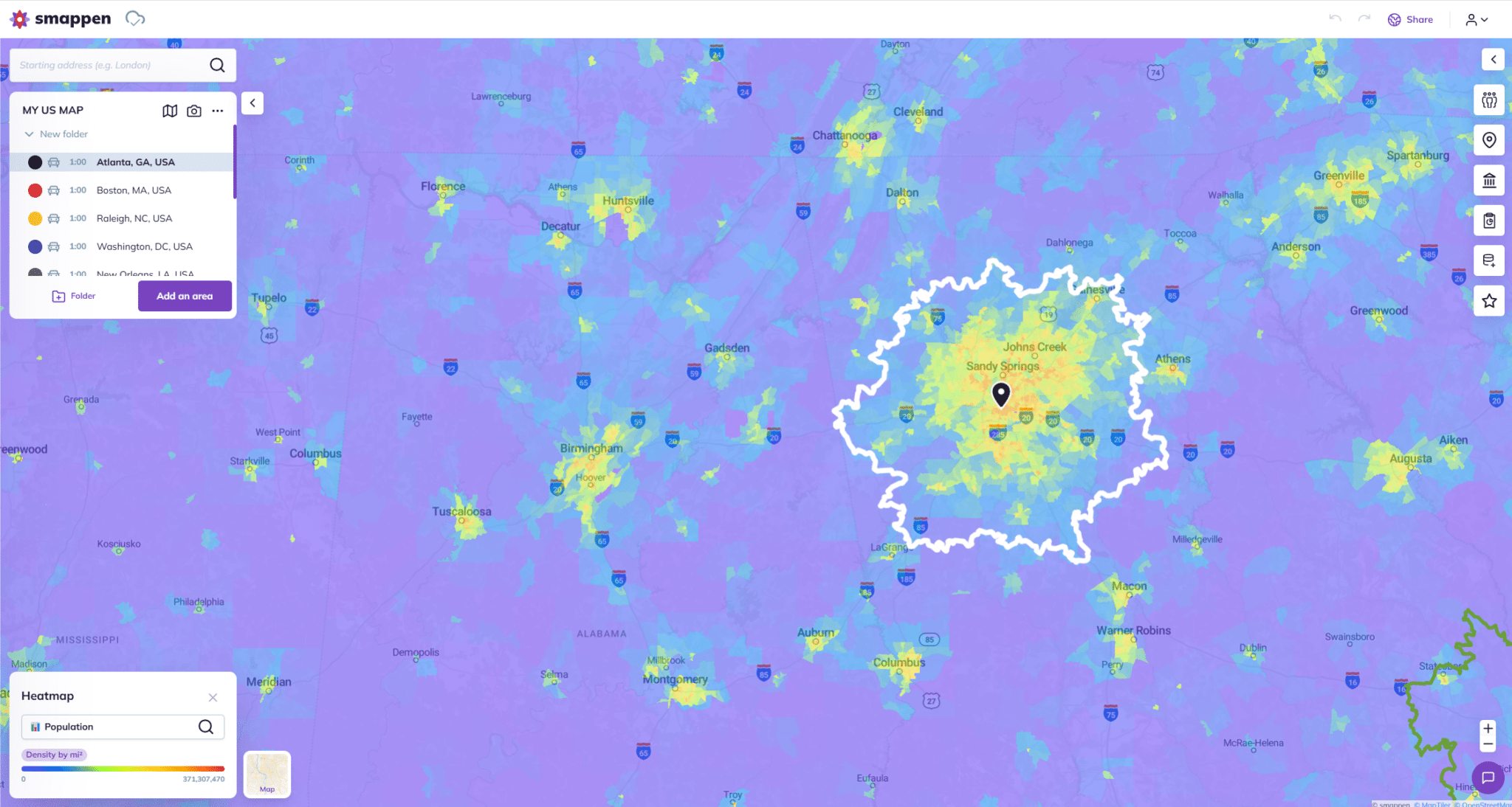 Visualizing densities - Heatmap - Smappen