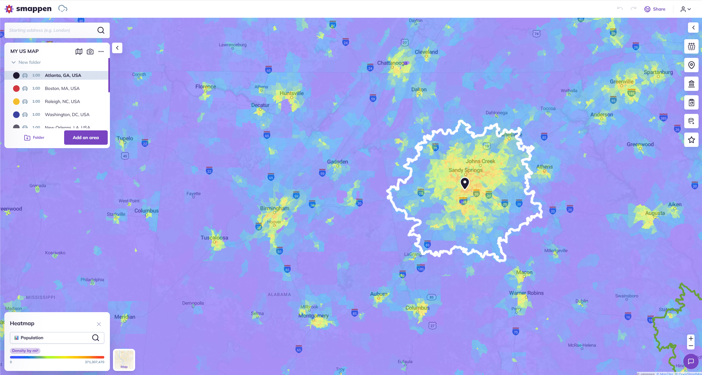 Visualizing densities - Heatmap - Smappen