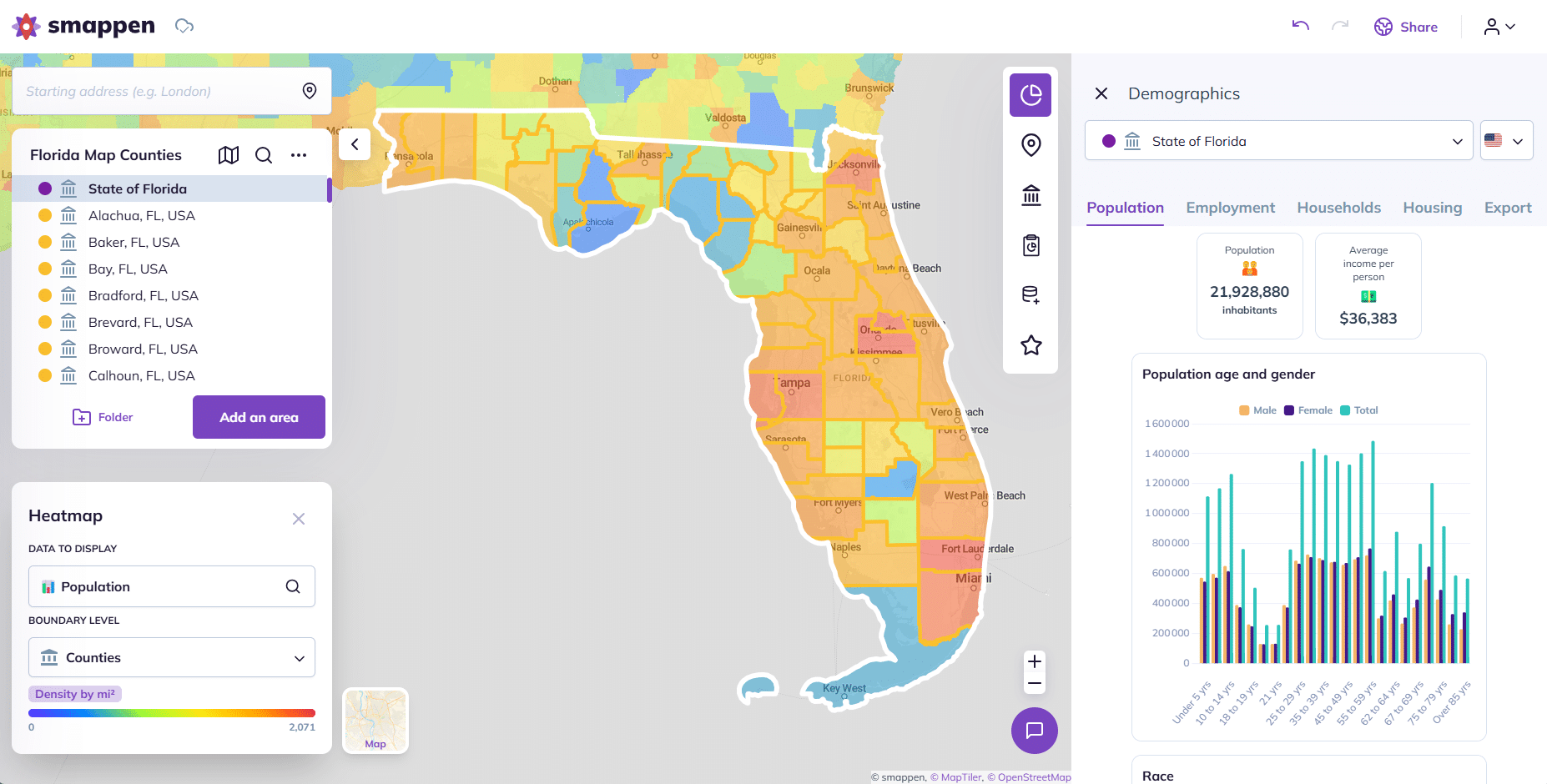 Florida Map - Population Density - Smappen